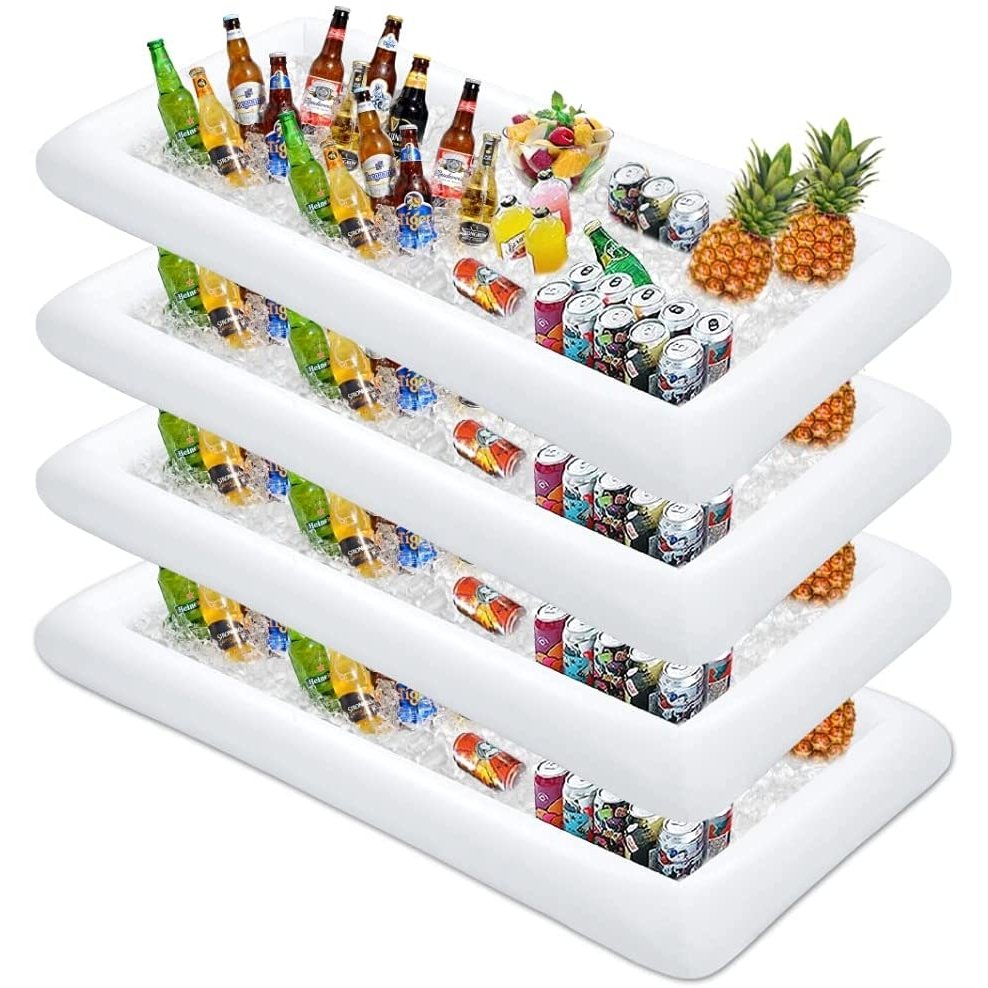 4PK Inflatable Ice Serving Bar Pool Drink Cooler, Ice Tray