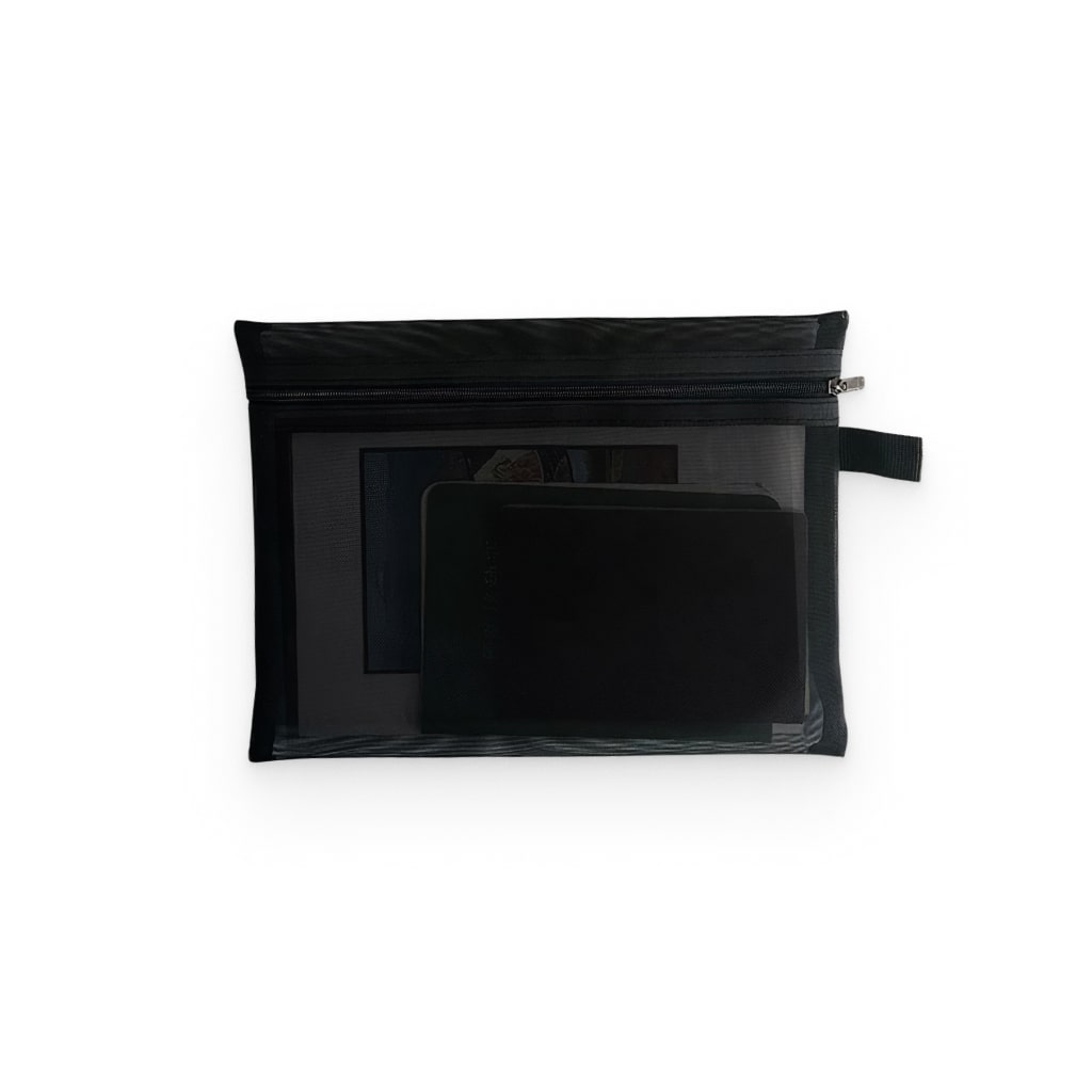 Black Nylon Mesh Cosmetic Toiletry Bag